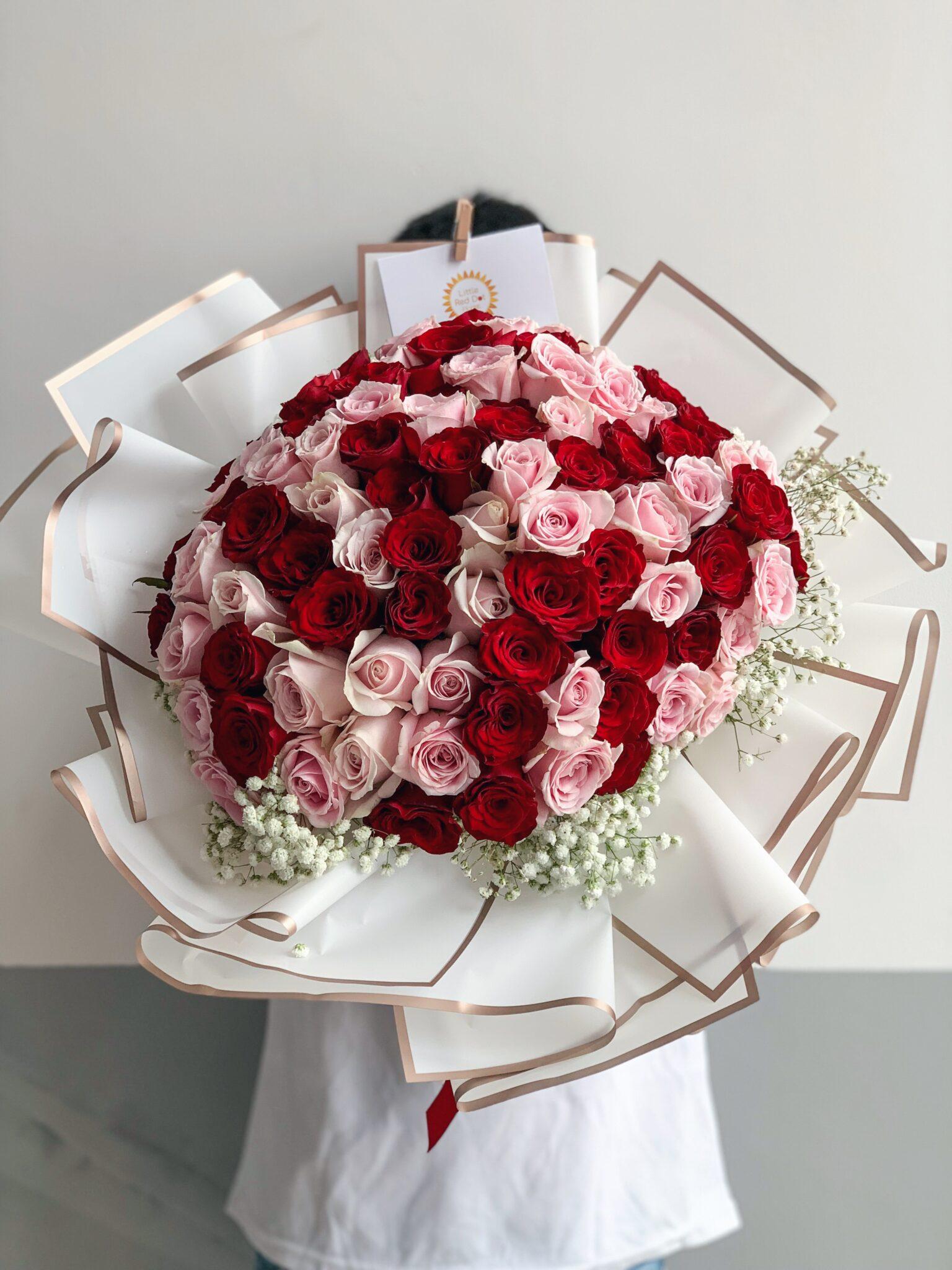99 Roses (Pink and Red Roses) - Little Red Dot Florist